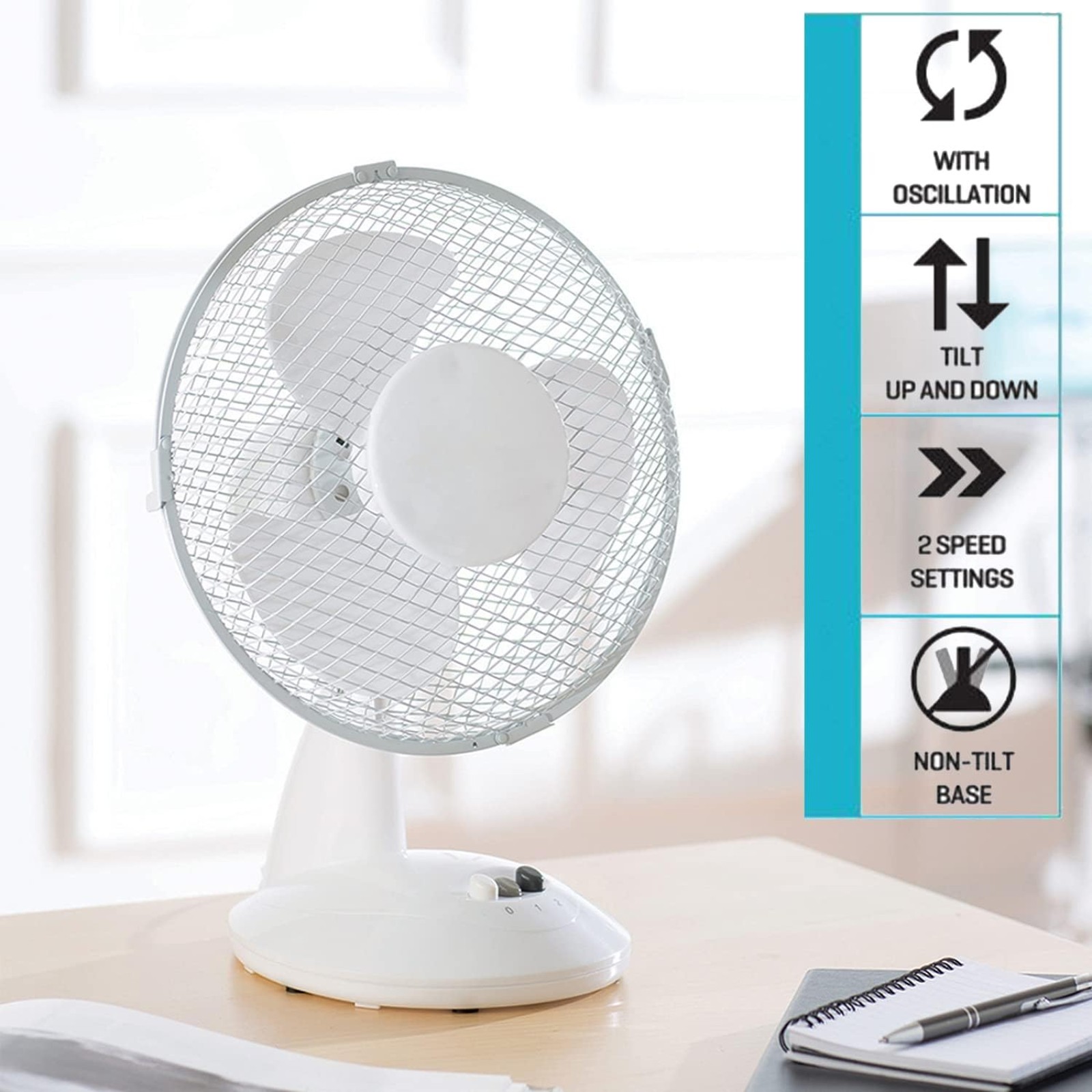 Daewoo COL1062 9" Desk Fan White - Kettle and Toaster Man